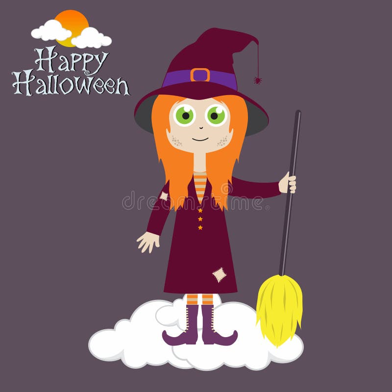 Cute Witch Happy Halloween Character Vector Illustration Stock Vector ...