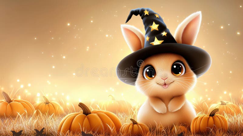 Cute Witch Bunny with Pumpkins Stock Illustration - Illustration of ...