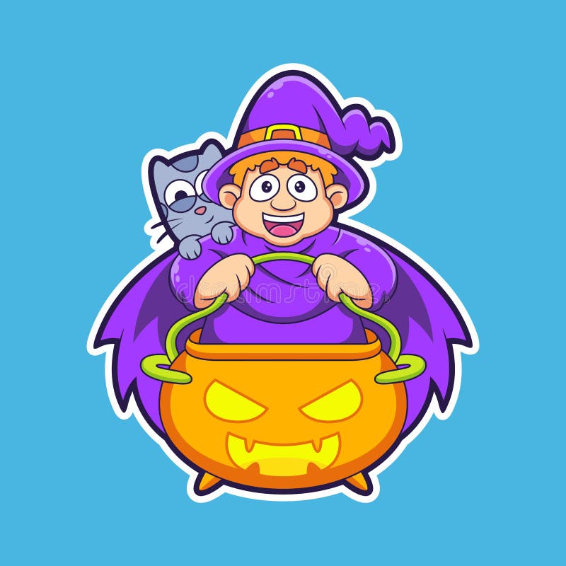 Cute Witch Cartoon with Pumpkin Stock Vector - Illustration of icon ...