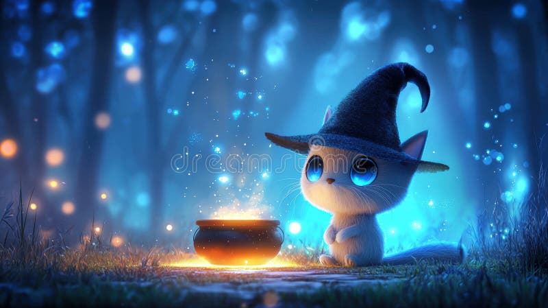 Cute Witch Cat Making Magic Stock Illustration - Illustration of ...