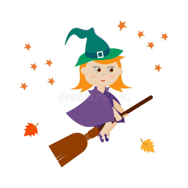 Cute Witch Flying on a Broom Stock Vector - Illustration of people ...