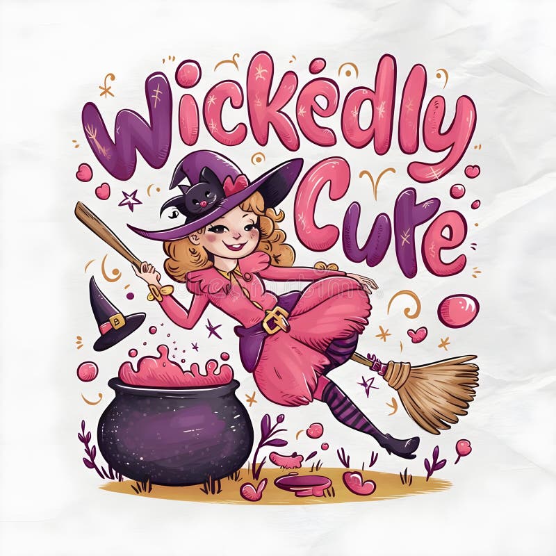 A Cute Witch in a Playful Pose with the Phrase Wickedly Cute Stock ...