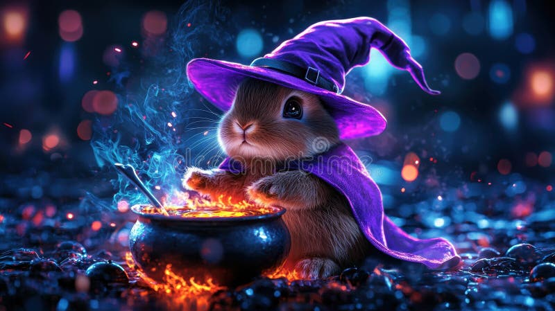 Cute Witch Rabbit Brewing Potion Stock Illustration - Illustration of ...