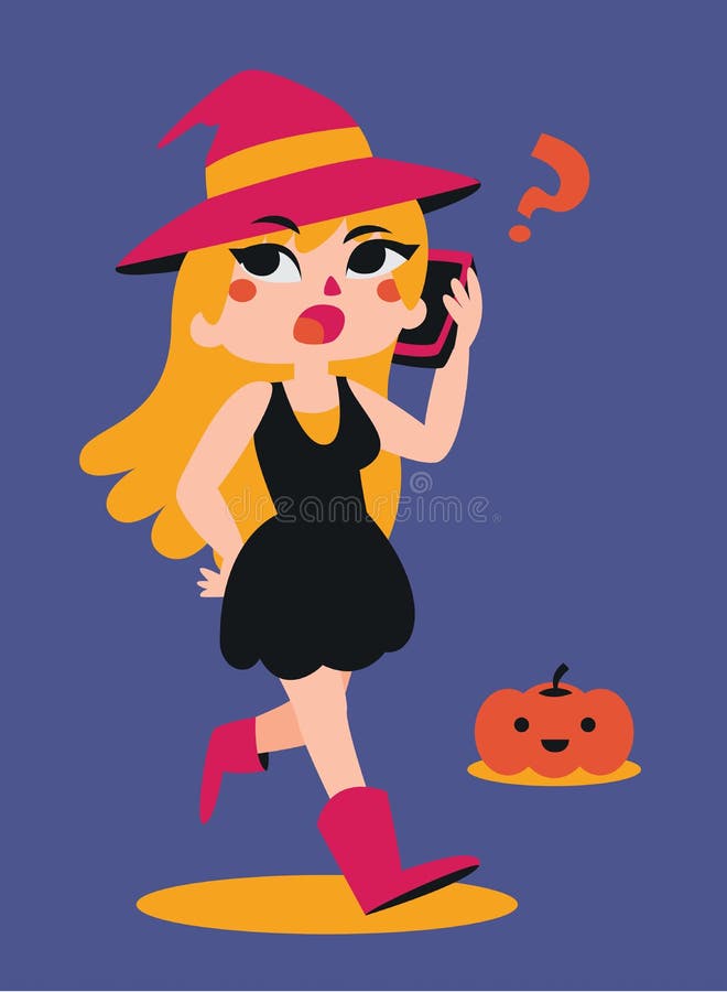 Cute Witch Talking on the Phone Stock Vector - Illustration of girl ...