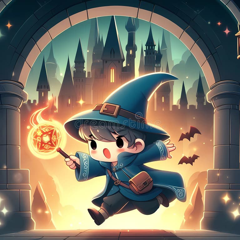 Cute wizard casting spells stock illustration. Illustration of isolated ...
