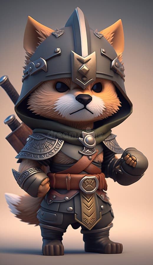 Cute Wolf Animal Warrior 3D Game Model | Generative AI Stock ...