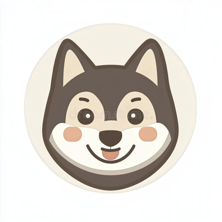 Cute Wolf Icon with a Friendly Expression and Rounded Shape Stock ...