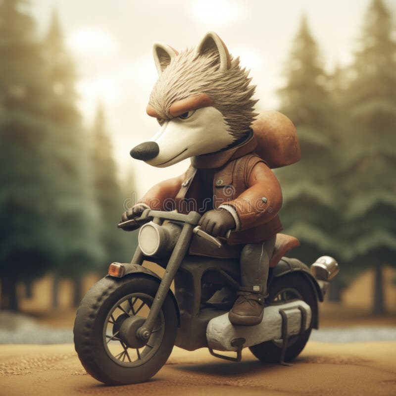 Cute Wolf Riding a Motorcycle Stock Illustration - Illustration of cute ...