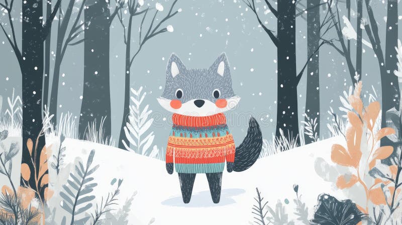 Cute Wolf in in Winter Forest AI Generated Stock Photo - Image of celebration, colorful: 366741628