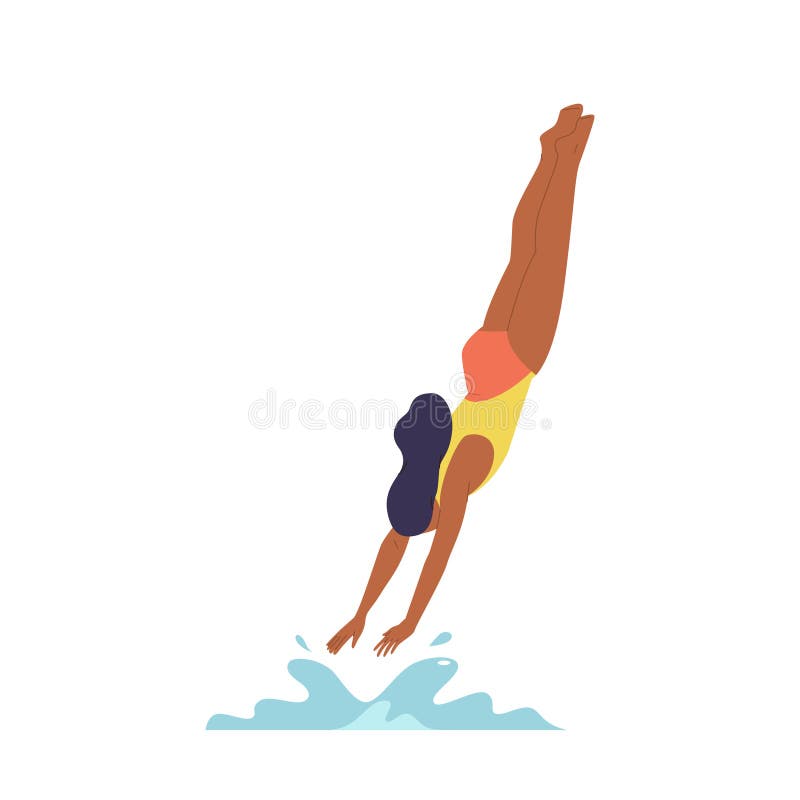 Cute Woman Falling In Jump To Sea Or Swimming Pool Water Vector