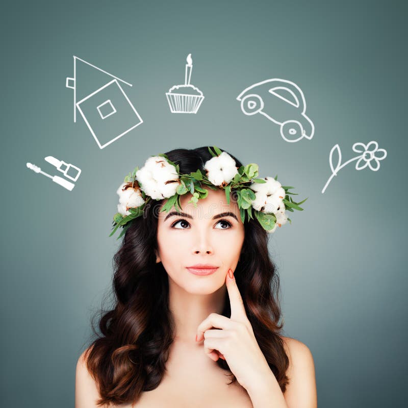 Cute Woman Choosing Things stock image. Image of gift - 93505207