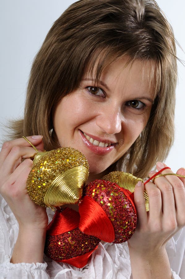 Cute Woman with Christmas Decorations Stock Image - Image of beautiful ...