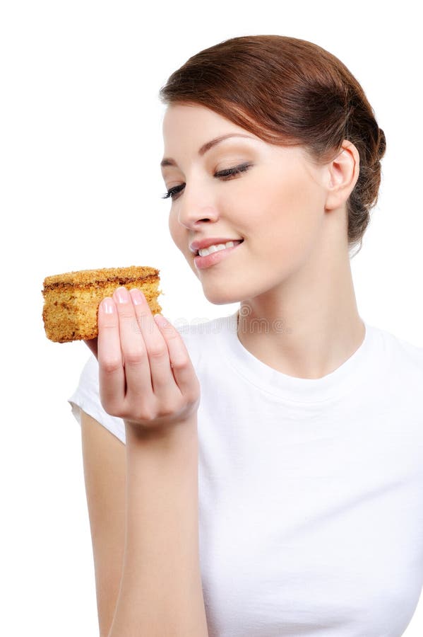 Cute woman eating cake stock photo. Image of cake, beauty - 10569066