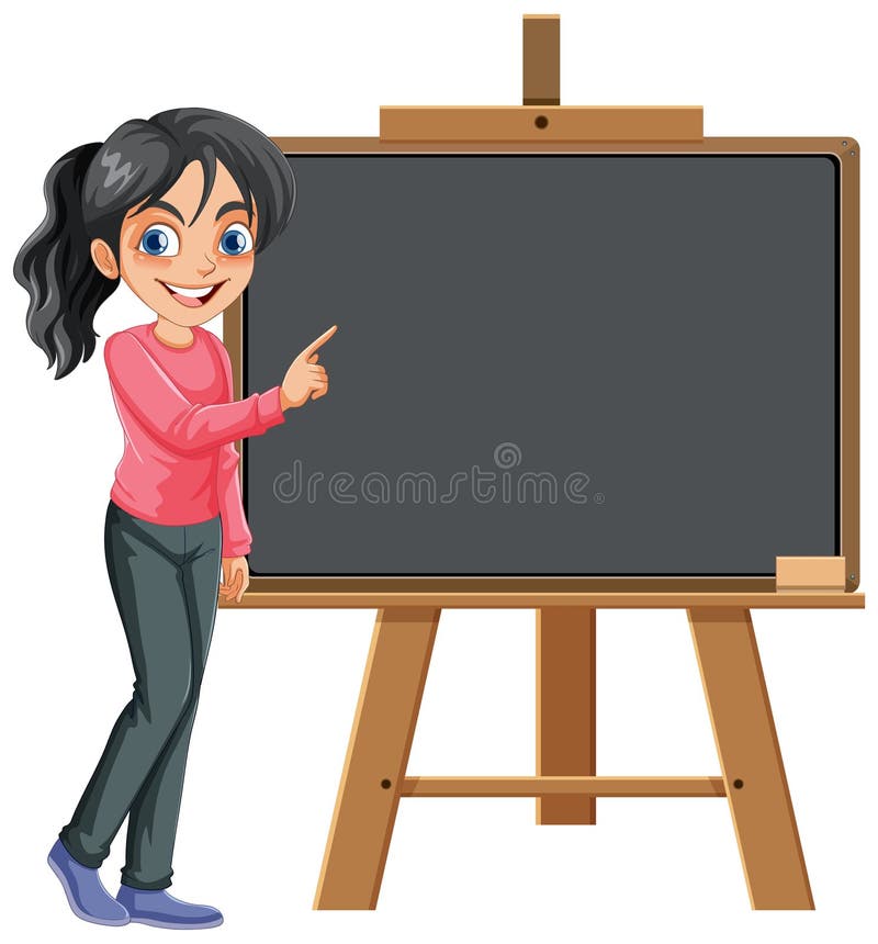 Cute Woman Pointing at the Empty Board Cartoon Character Stock Vector ...
