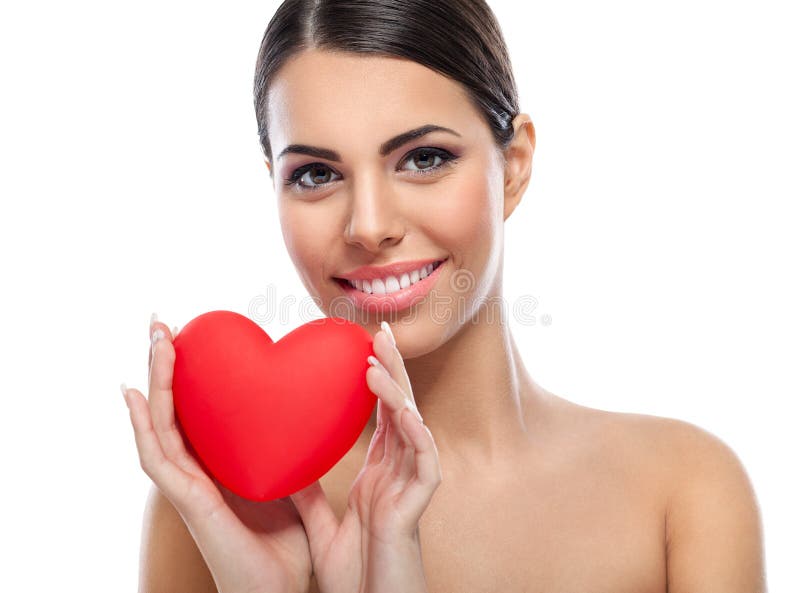 Cute woman with red heart stock image. Image of person - 37048801