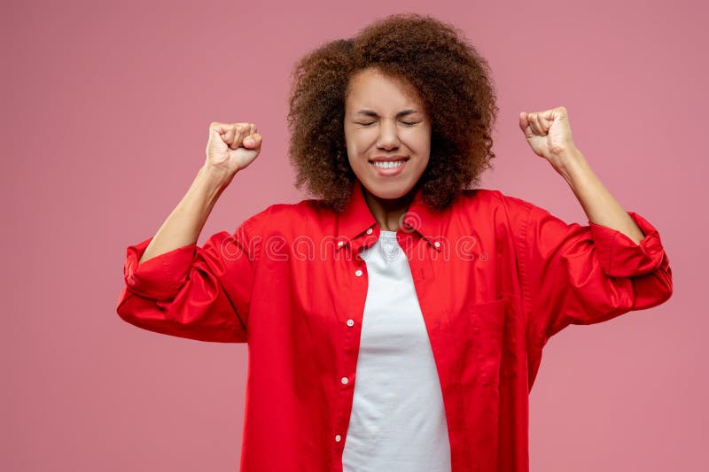 Cute Woman in Red Jacket Looking Happy Stock Image - Image of adult ...