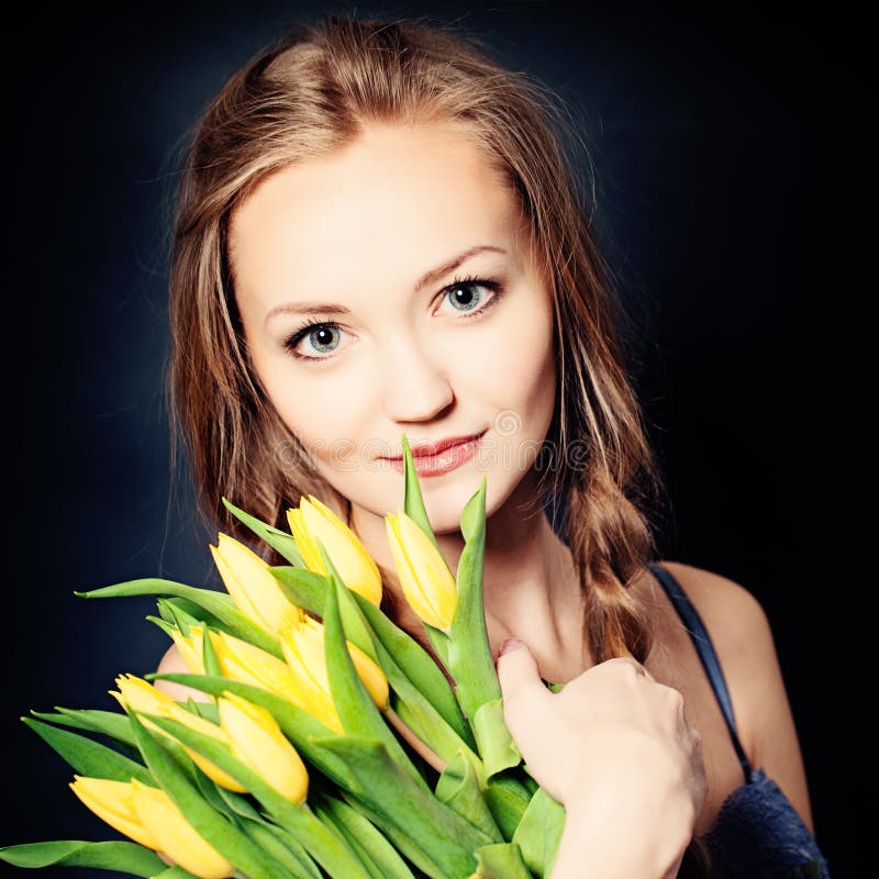 Cute Woman with Spring Flowers Stock Image - Image of glamour, blond ...