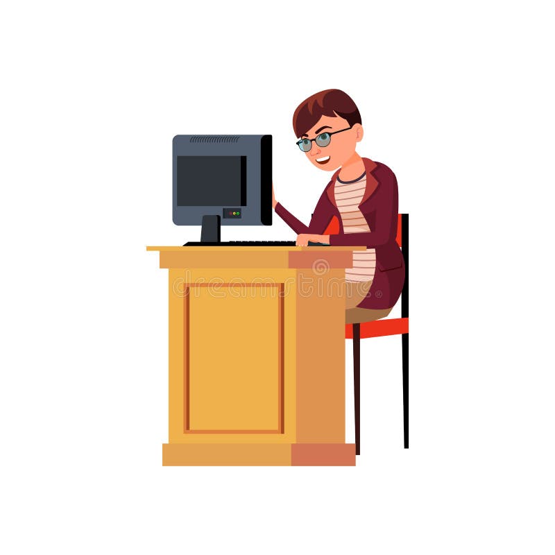 Cute Woman Student Make Homework on Computer Cartoon Vector Stock ...