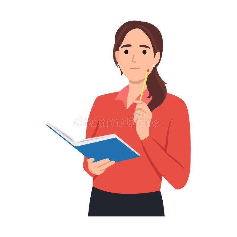 Cute Woman Writes Some Notes in Notepad. Young Student Girl is ...