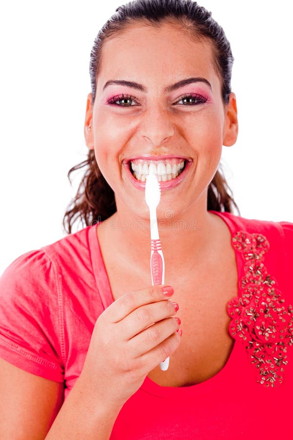 Cute Women Brusing Her Teeth Stock Photo - Image of cheerful, face ...