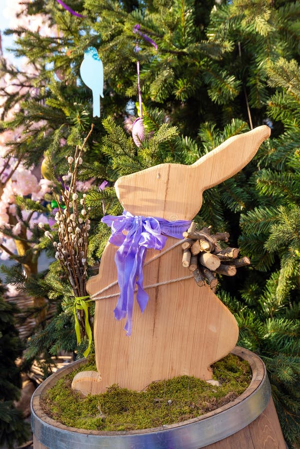 Cute Wood Rabbit and Easter Eggs Hanging on Tree Stock Photo - Image of ...