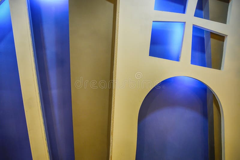 Cute Wood Windows and Door with Glow on Blue Background Stock Photo ...