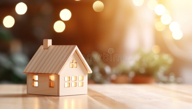 Cute Wooden House Model on a Table Stock Illustration - Illustration of ...