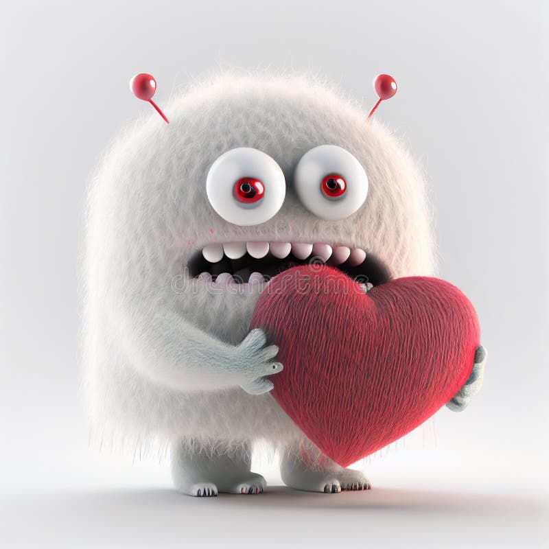 Cute Wool Monster with Heart Stock Illustration - Illustration of ...