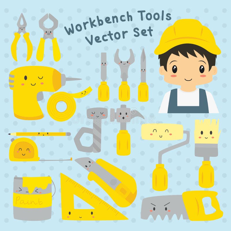 Cute Worker and Tools Vector Set Stock Vector - Illustration of ...