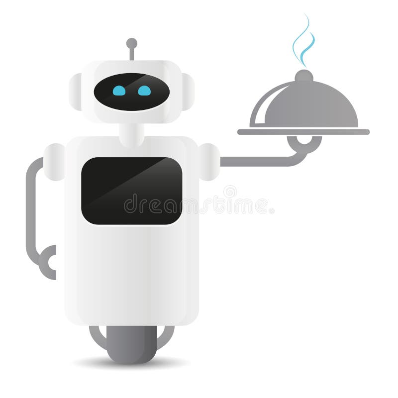 Cute Working Service Robot in Restaurant Holding a Tablet Stock Vector ...