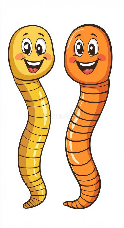 Cute Worm Cartoon Character Featuring Colorful and Outlined Versions ...