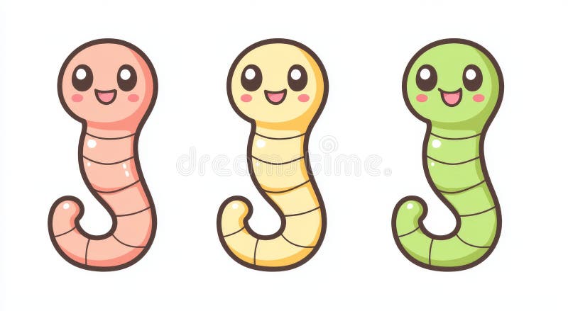 Cute Worm Cartoon Character Provided in Color and Outline Formats Stock ...