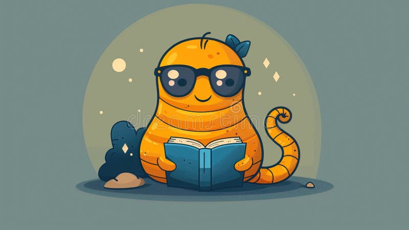 Cute Worm Reading a Book stock illustration. Illustration of book ...