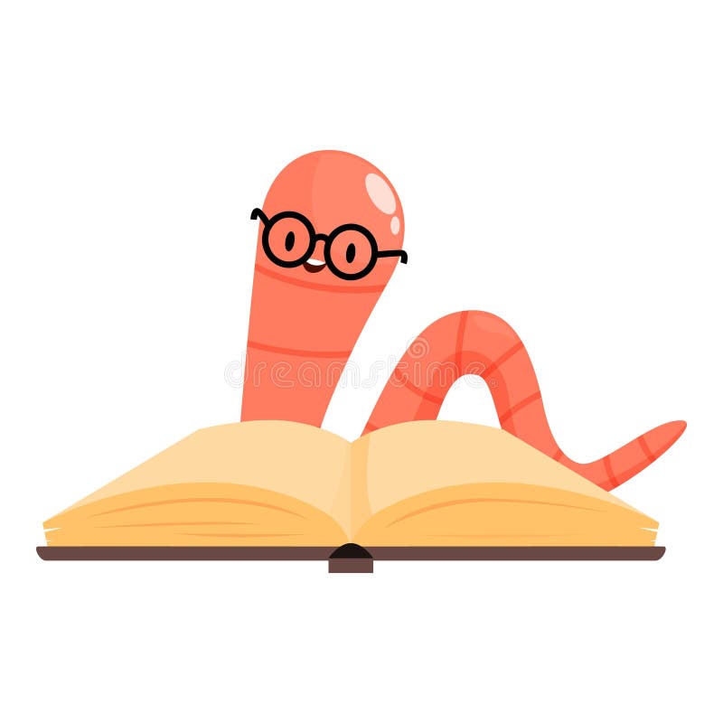 Cute Worm Wearing Glasses Reading a Big Book Stock Vector ...