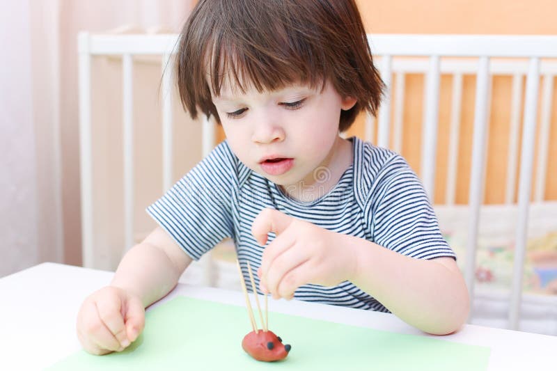 Cute 2 Years Child Made Toothpick Spines by Playdough Hedgehog Stock ...