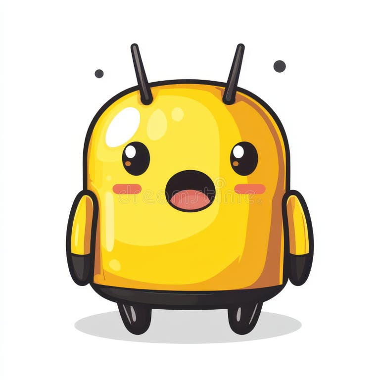 Cute Yellow Android Character with Cheerful Expression and Antennae ...