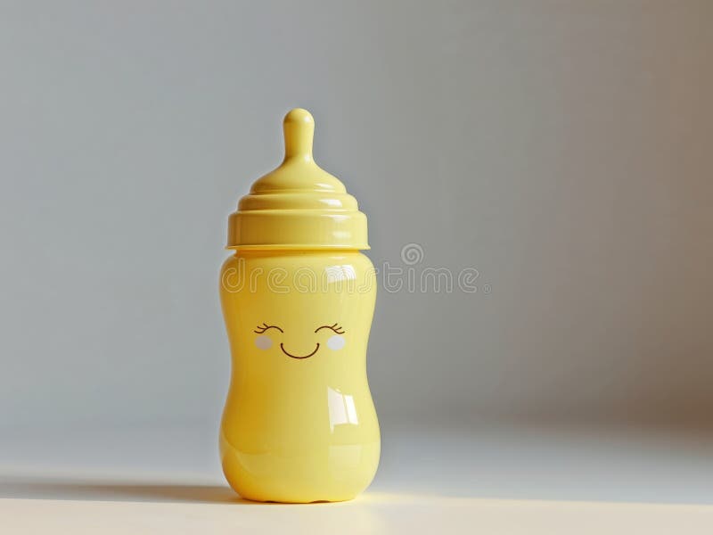 Cute Yellow Baby Bottle with a Smiling Face Stock Photo - Image of ...