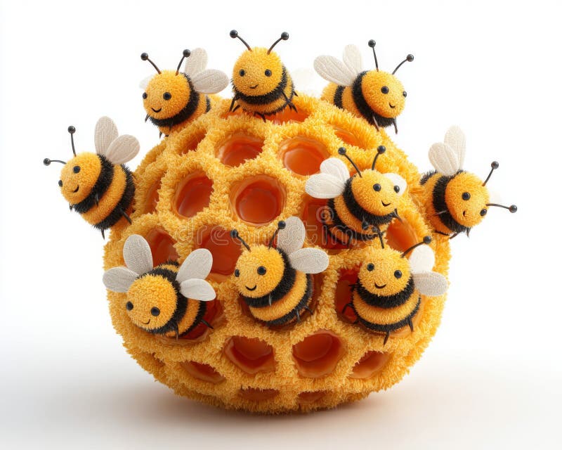 Cute Yellow Bees on Honeycomb Sphere Stock Illustration - Illustration ...