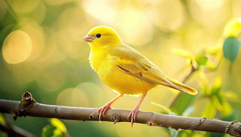A Cute Yellow Bird Perching on a Branch, Looking at Camera Stock ...
