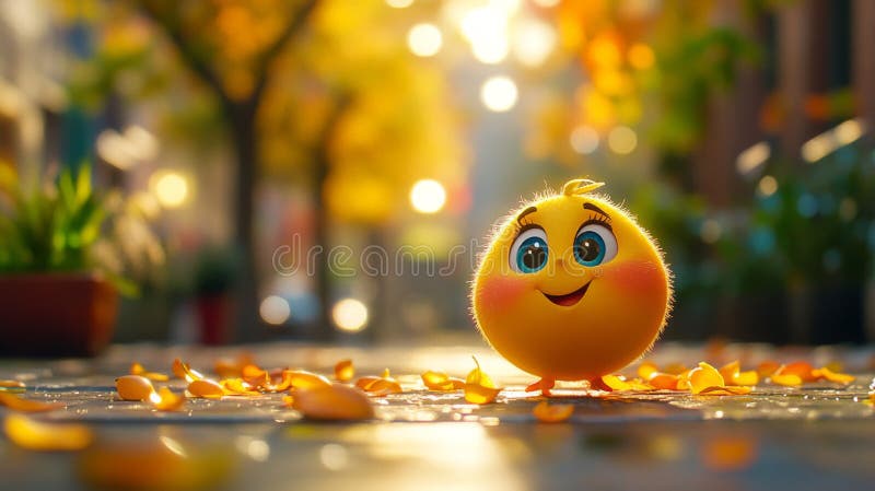 Cute Yellow Cartoon Bird in Autumn Setting Stock Illustration ...