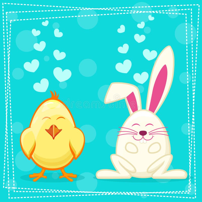 Cute Yellow Cartoon Chicken and Rabbit Stock Vector - Illustration of ...