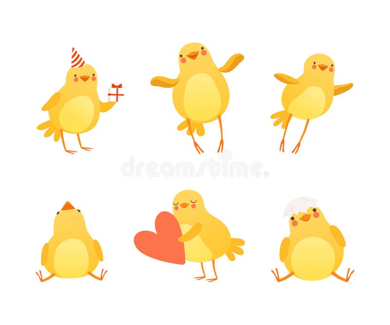 Cute Yellow Chick Engaged in Different Activity Vector Set Stock Vector ...