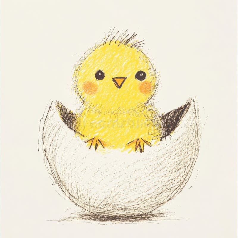 Cute Yellow Chick Hatching from Egg, Cartoon Style Drawing Stock ...