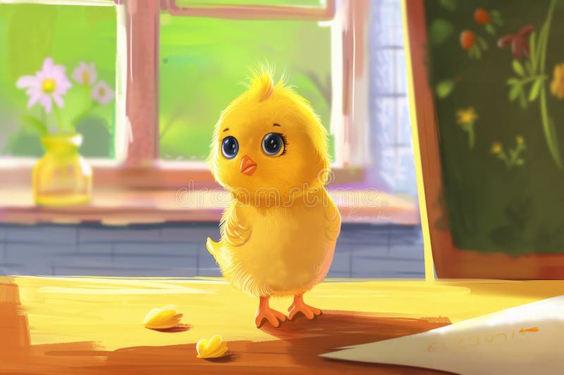 Cute Yellow Chick on the Table Near the Window in the Room Stock ...