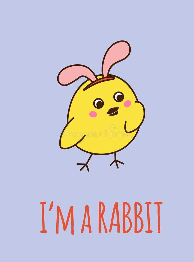 Cute Yellow Chicken in Rabbit Ears. Postcard Vector Illustration on ...