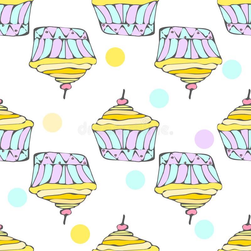 Cute Yellow Cupcakes Seamless Pattern Stock Vector - Illustration of ...