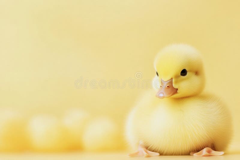 Cute Yellow Duckling Sitting in Soft Light on a Yellow Background Stock ...
