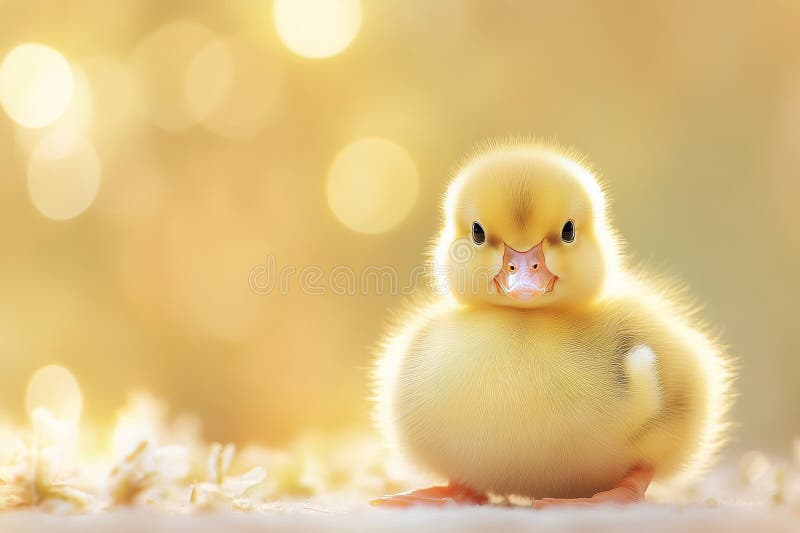 Cute Yellow Duckling Sitting in Soft Light on a Yellow Background Stock ...