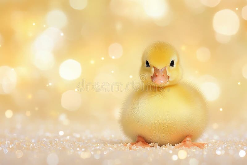 Cute Yellow Duckling Sitting in Soft Light on a Yellow Background Stock ...