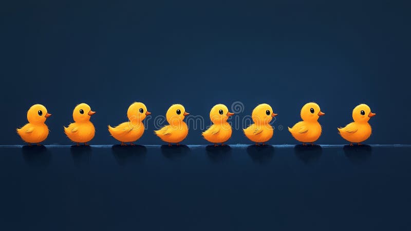 Cute Yellow Ducks in a Playful Row Stock Photo - Image of design ...